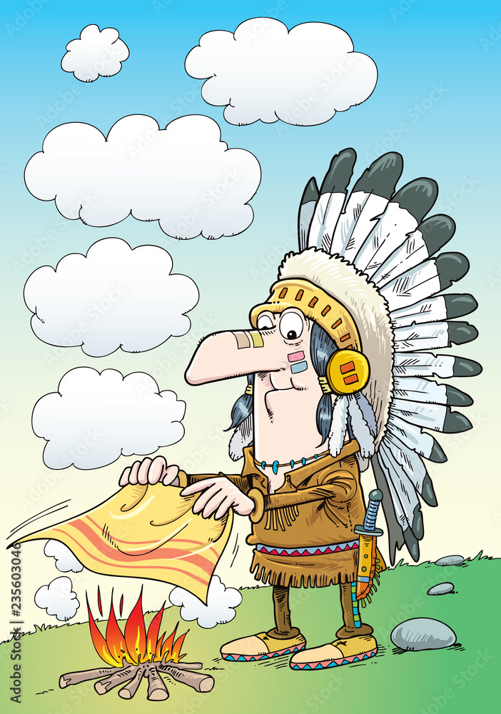 Cartoon Indian Chief Smoking