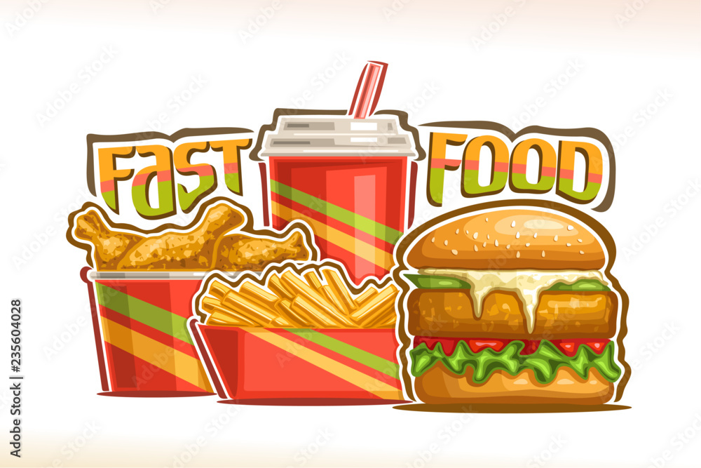 Vector poster for Fast Food, set of fresh chickenburger with fried ...