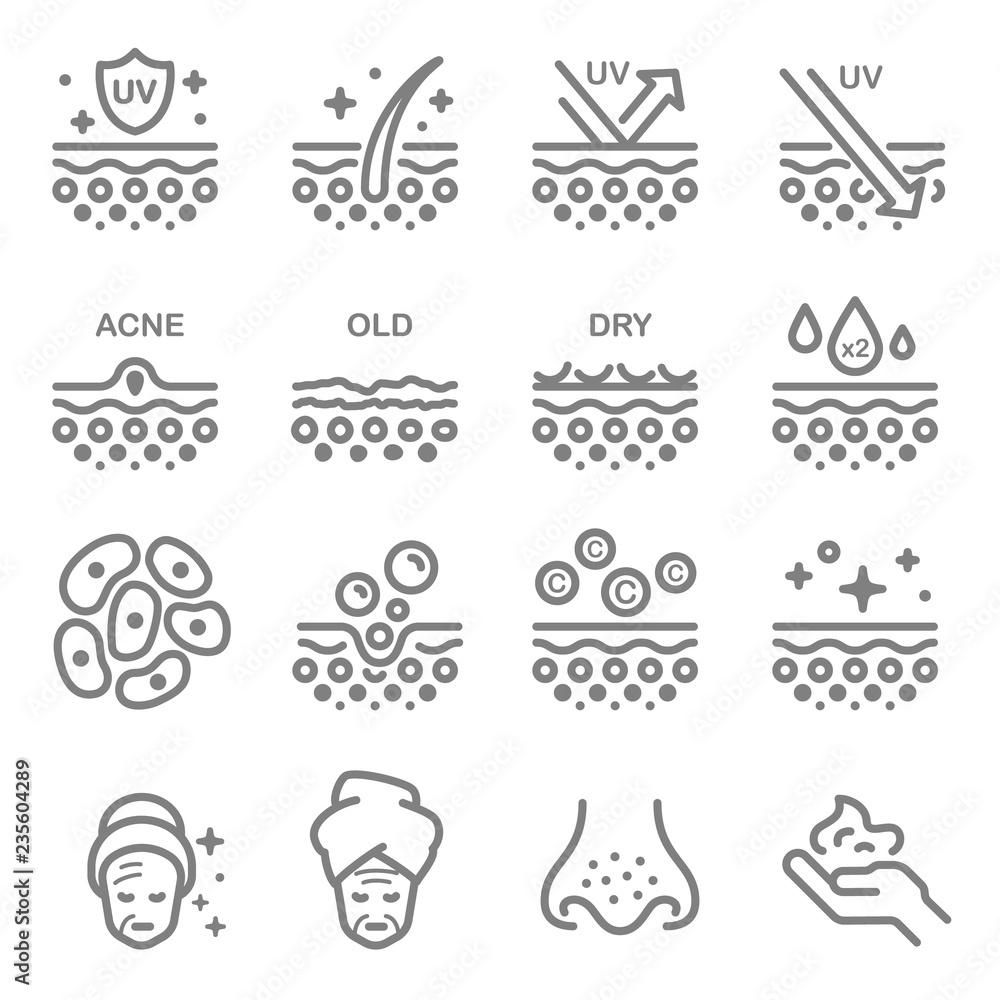 Skin Layer Vector Line Icons. Contains such Icons as Acne, Dry ...