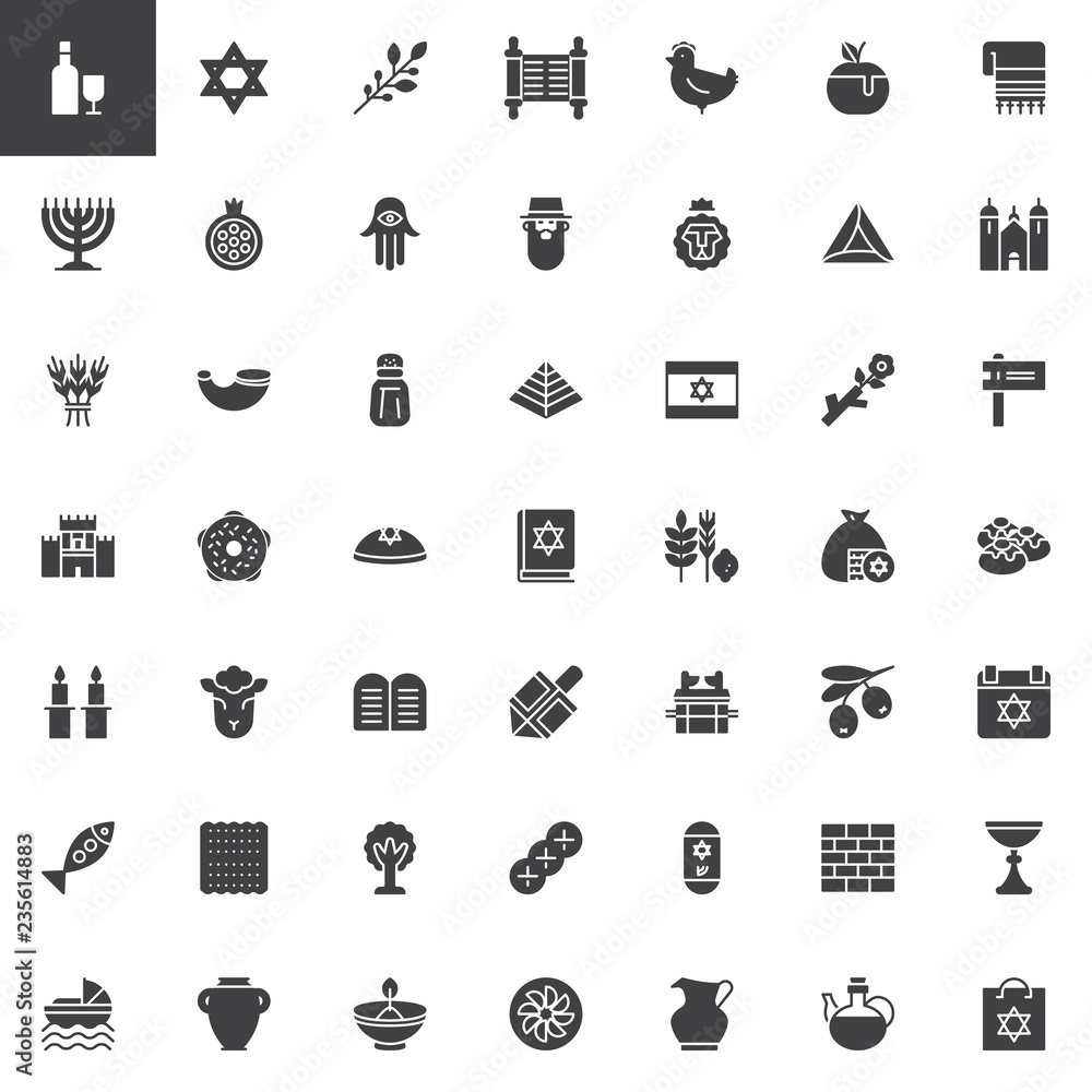 Judaism vector icons set, modern solid symbol collection, filled style ...