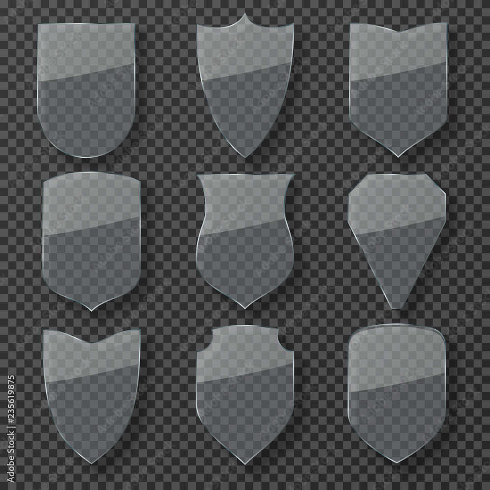 Glass safety shield. Transparent shiny protection shields. Guardian ...