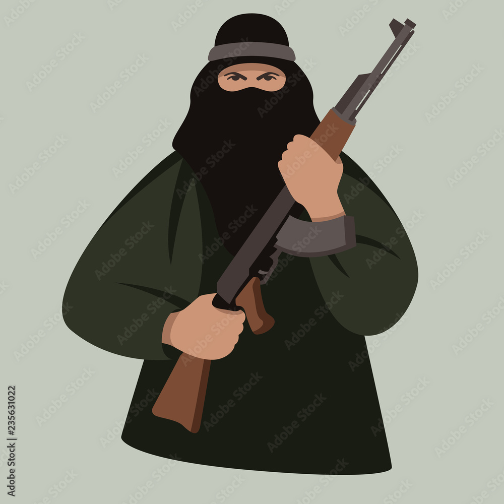 terrorist with gun ,vector illustration, flat style Stock Vector ...