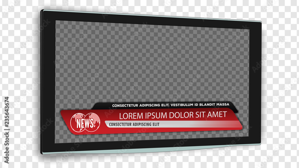 TV realistic flat screen lcd, plasma with news bars for Video headline ...