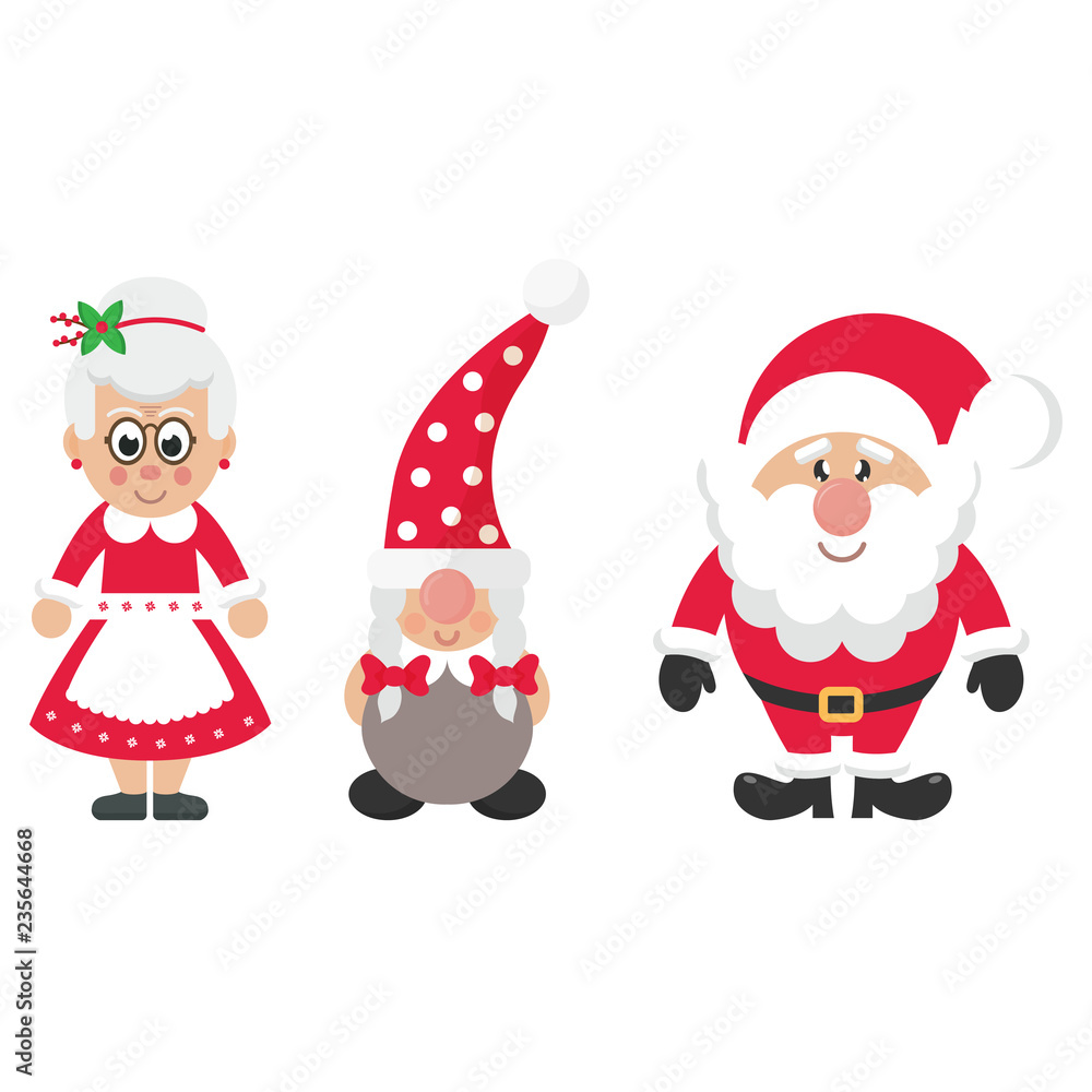 cartoon christmas dwarf girl and cartoon santa claus and cartoon mrs ...