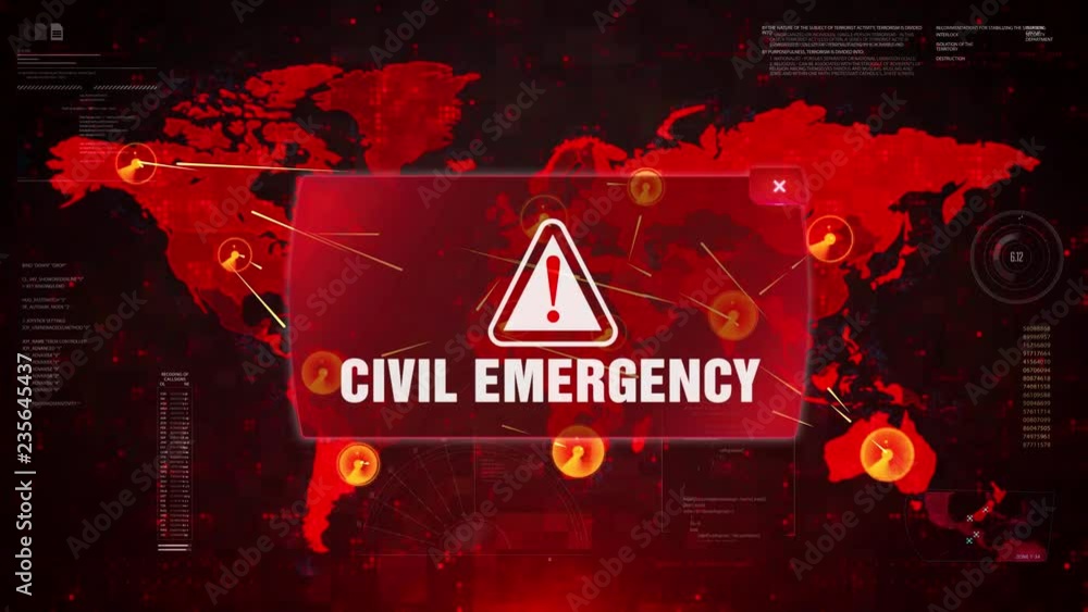 Civil Emergency Alert Warning Message Attack on World map. Wire frame ...