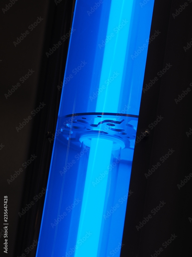 Blue UV light source in an industrial pipe arrangement Stock Photo ...