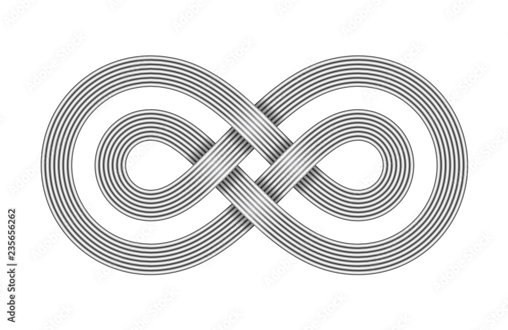 Infinity sign made of two crossed metal wires. Limitless strip symbol ...
