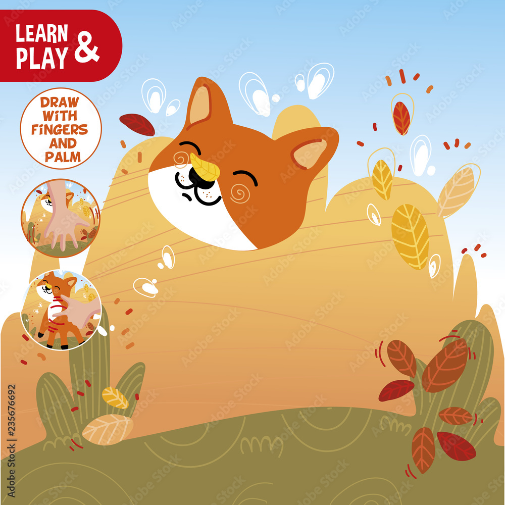 Education development game for children. Fox in the meadow in autumn ...