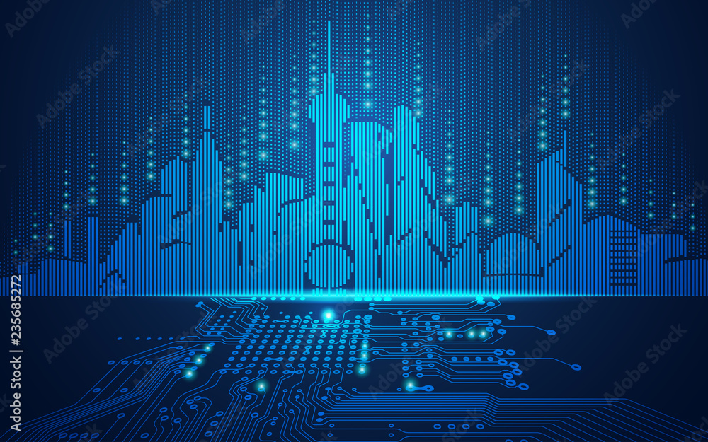 abstract technology background; digital building in a matrix style ...