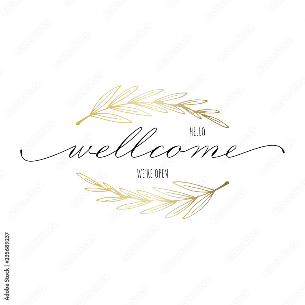 Lettering hello welcome wrote by handwriting of Spencerians . Hello ...