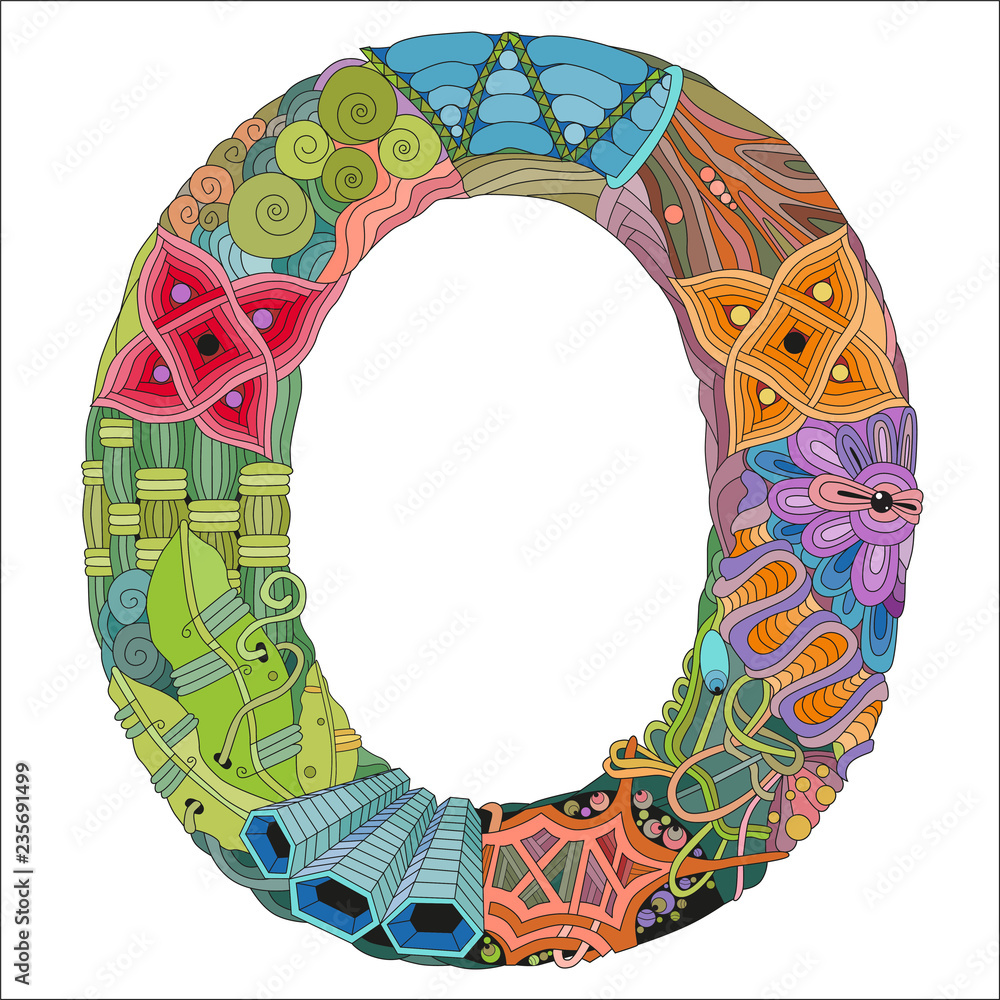 Letter O Zentangle. Vector zentangle object for decoration. Stock ...
