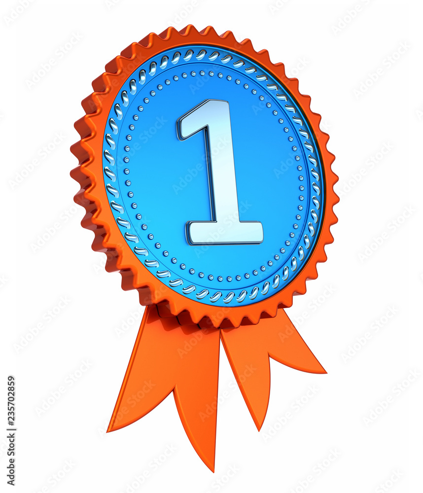 1st first place number one 1 medal orange blue award ribbon ...