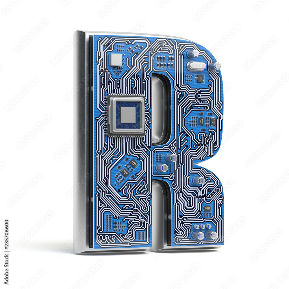 Letter R. Alphabet in circuit board style. Digital hi-tech letter ...