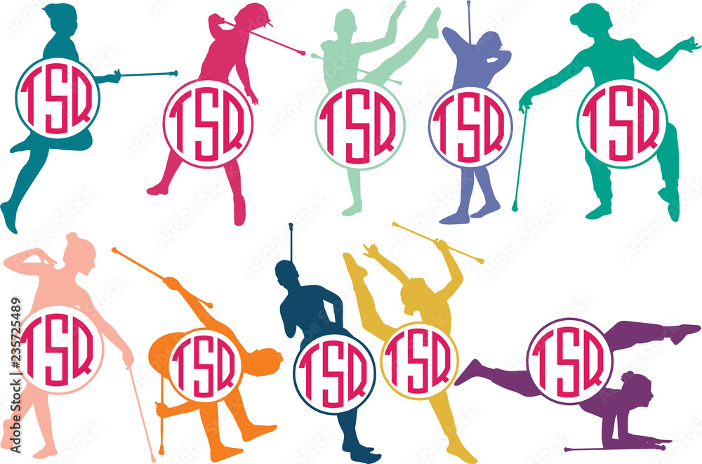 Baton Twirling Logo Monogram, Circle Frames, Cuttable Design, Cut files ...