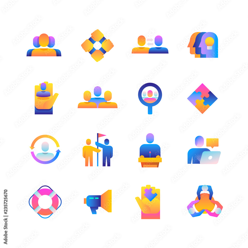Set of Team Work. Vector Gradient Icons. Editable Color. 48x48 Pixel ...