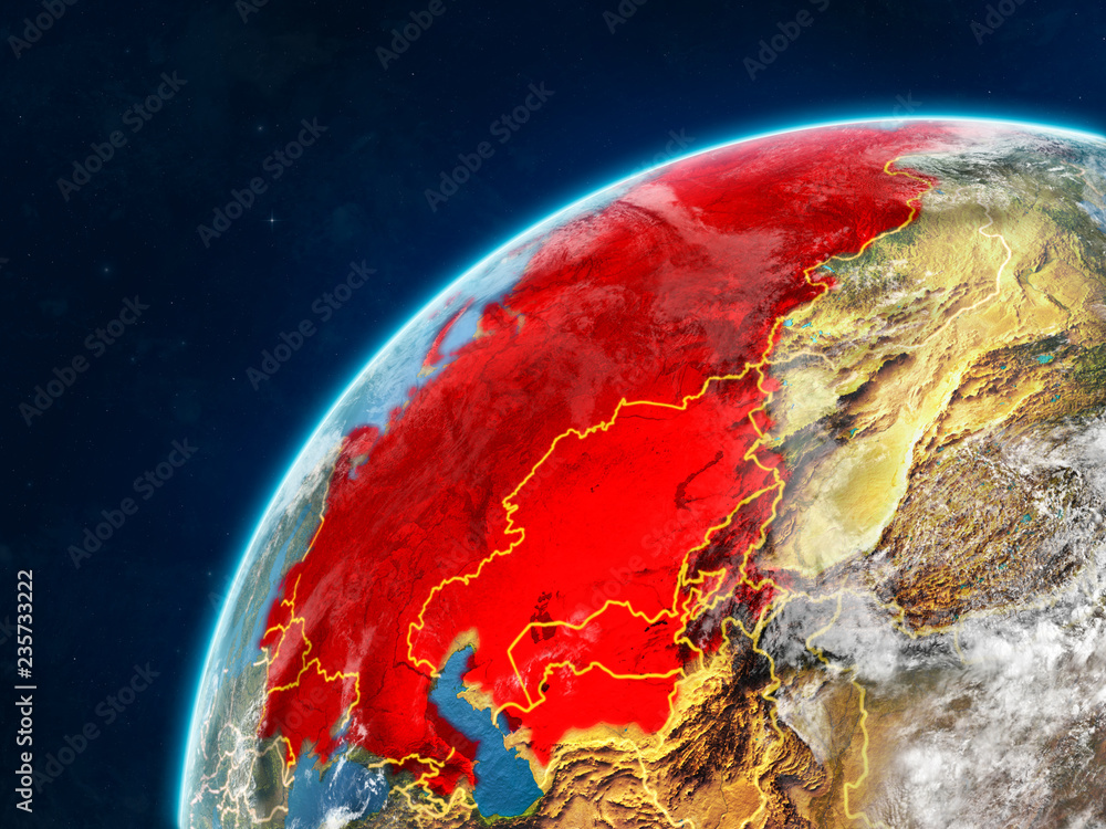 Poster Former Soviet Union on realistic model of planet Earth with ...
