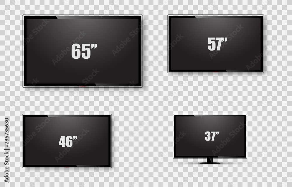 TV screen, Lcd monitor size diagonal display on transparent background ...