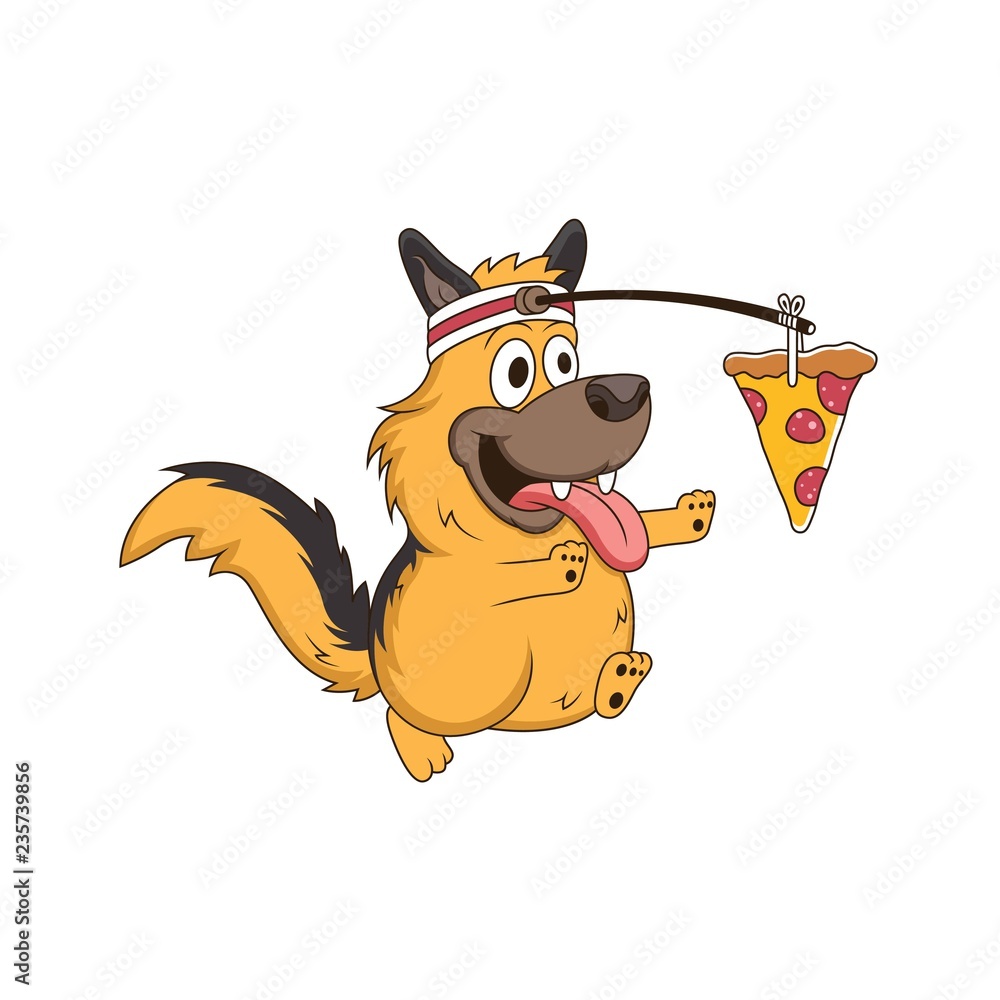 cartoon dog is running chasing pizza Stock Illustration | Adobe Stock