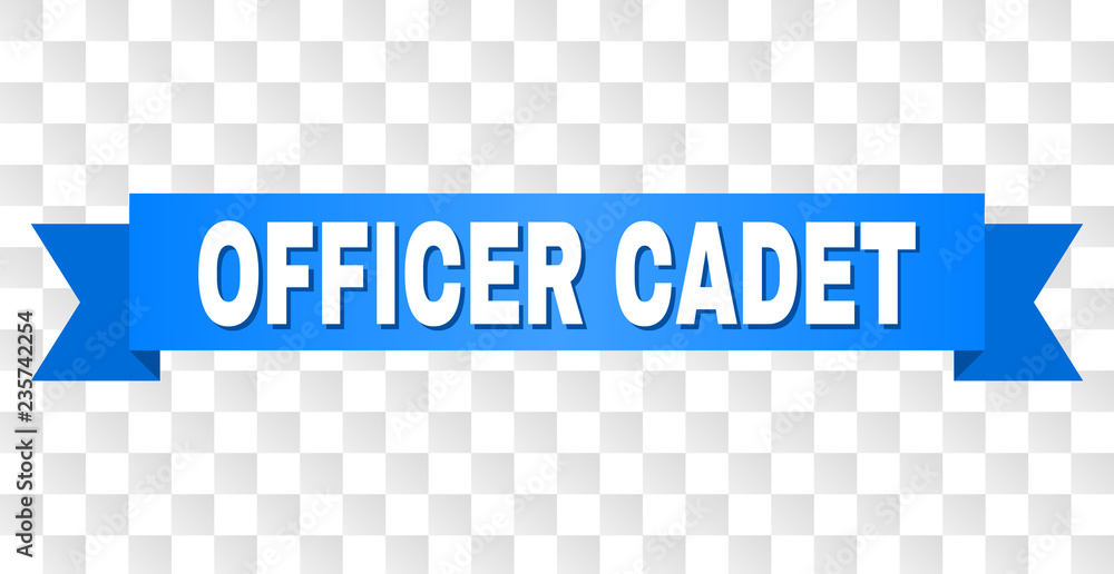 OFFICER CADET text on a ribbon. Designed with white caption and blue ...