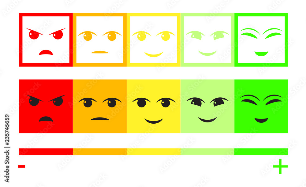 Five Color Faces Feedback/Mood. Set five faces scale - smile neutral ...