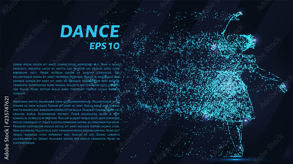 Dance of the blue points of light. Girl dancing. Dance concept design ...