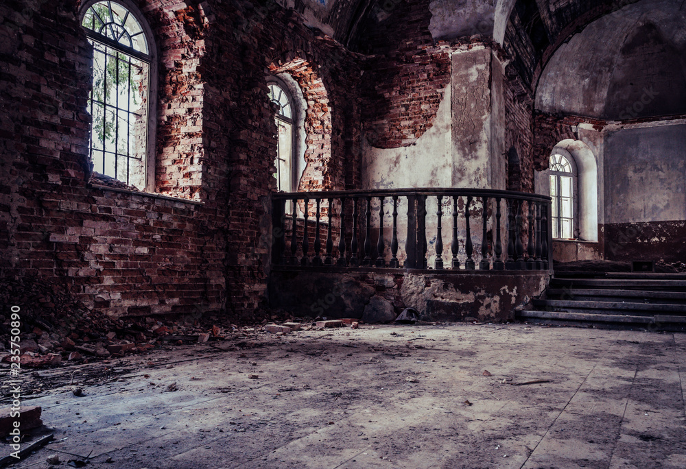 Inside Interior of an old Abandoned Church in Latvia, Galgauska - light ...