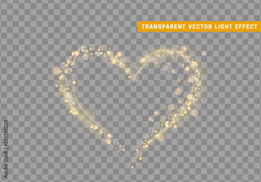 Golden heart of glitter light effect. Glowing sparkling particles on ...