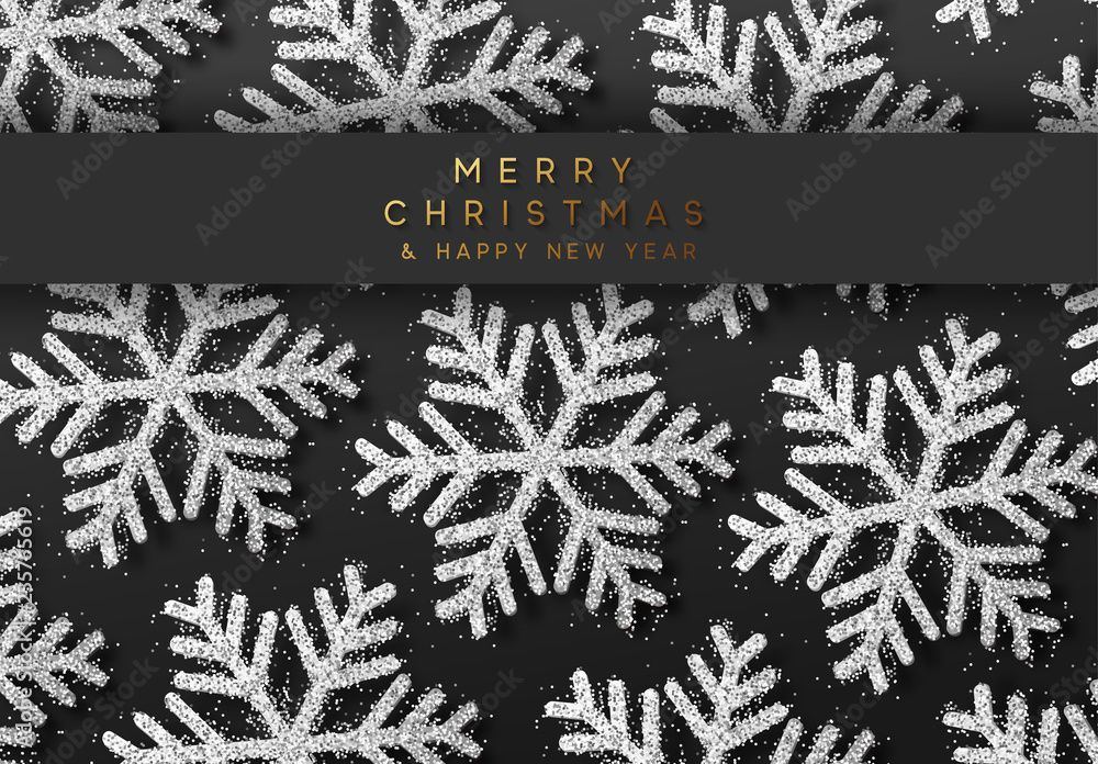 Christmas background with shining silver snowflakes Stock Vector ...