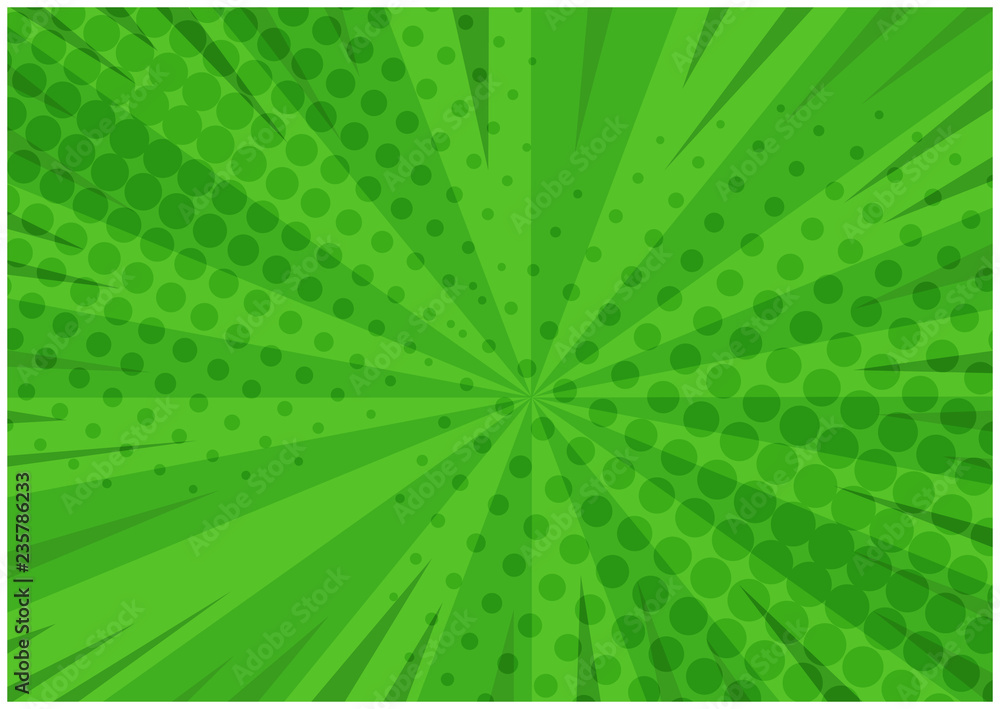 Abstract green striped retro comic background with halftone corners ...
