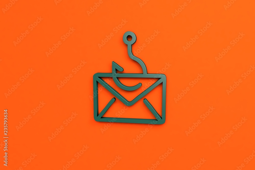 3D illustration of Phishing, green color with orange background. Stock ...