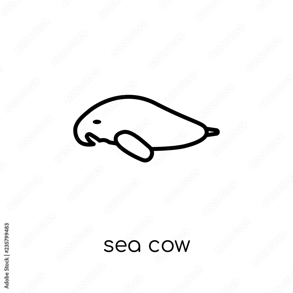 Sea cow icon. Trendy modern flat linear vector Sea cow icon on white ...