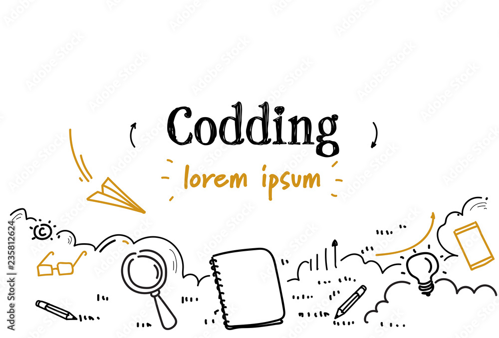 Development Software Programming Coding Concept Sketch Doodle Horizontal Isolated Copy Space