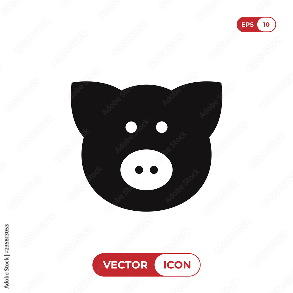 Pig icon. Pork,animal symbol. Flat vector sign isolated on white ...