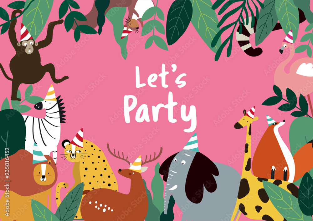 Animal in cartoon style party invitation card vector Stock Vector ...