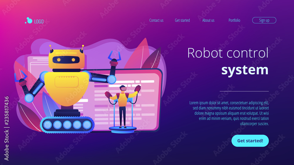 Engineer controlling big robot with remote technology. Remotely ...