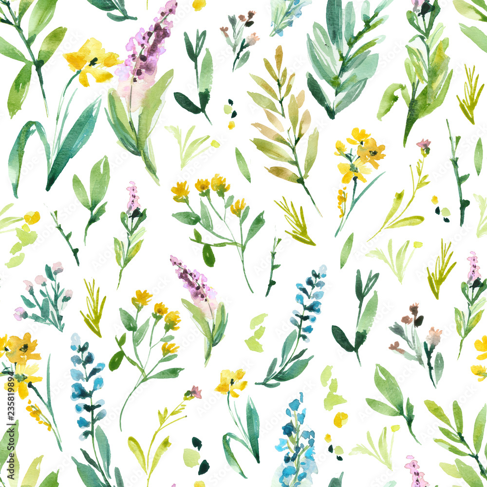Watercolor Botanical Pattern. Floral Background Repeating Pattern ...