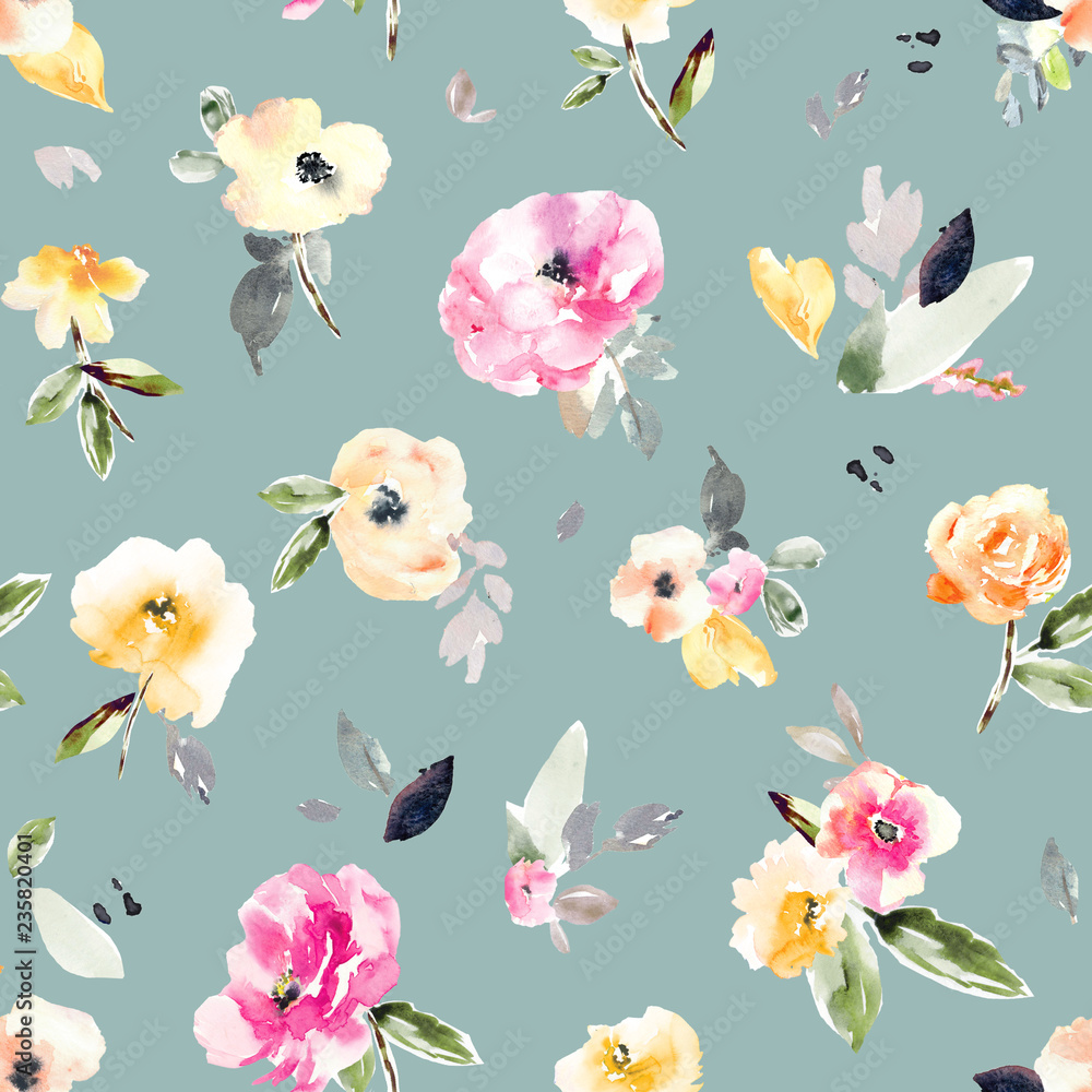 Vintage Watercolor Floral Background Pattern. Repeating Floral Pattern ...