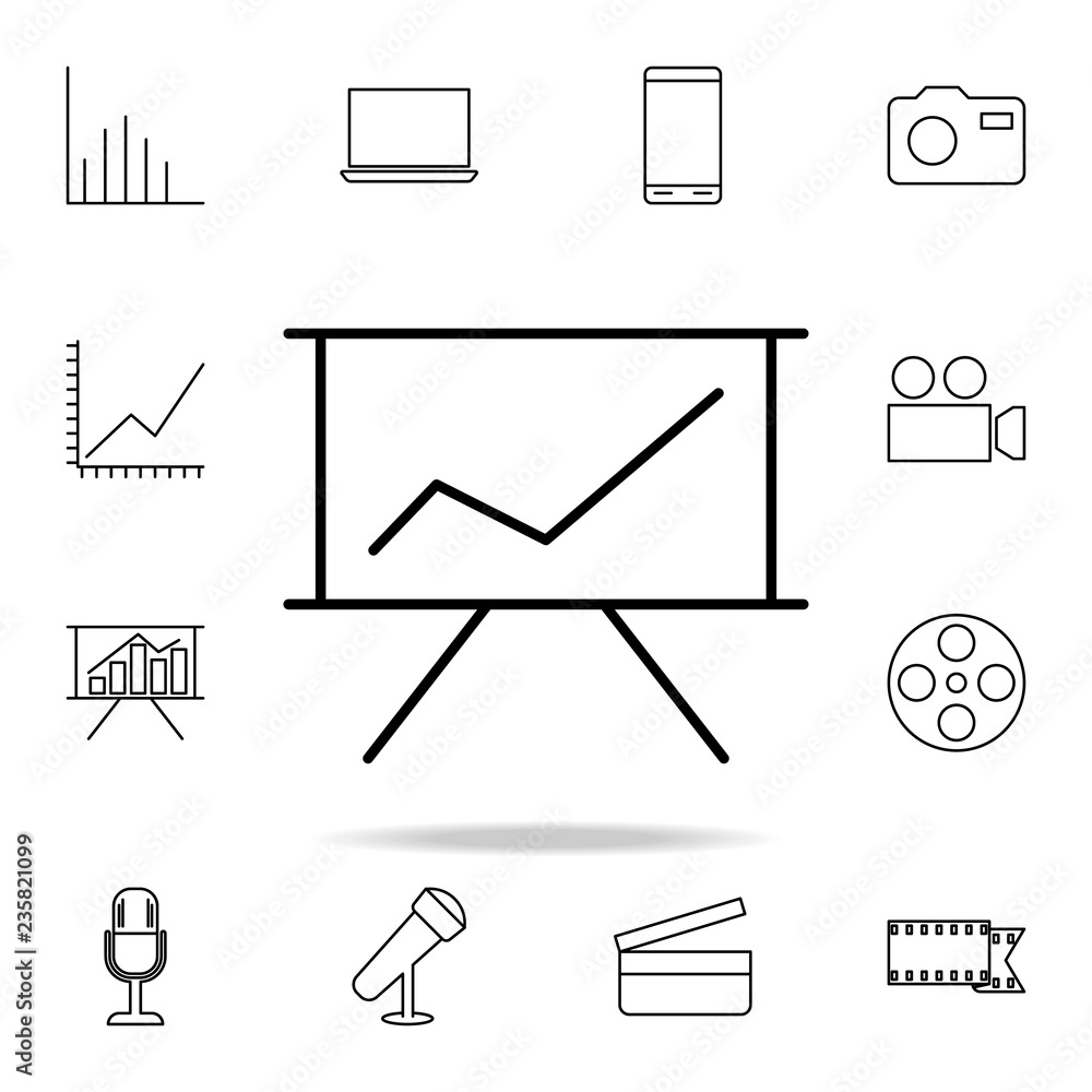whiteboard with presentation icon. Detailed set of simple icons ...