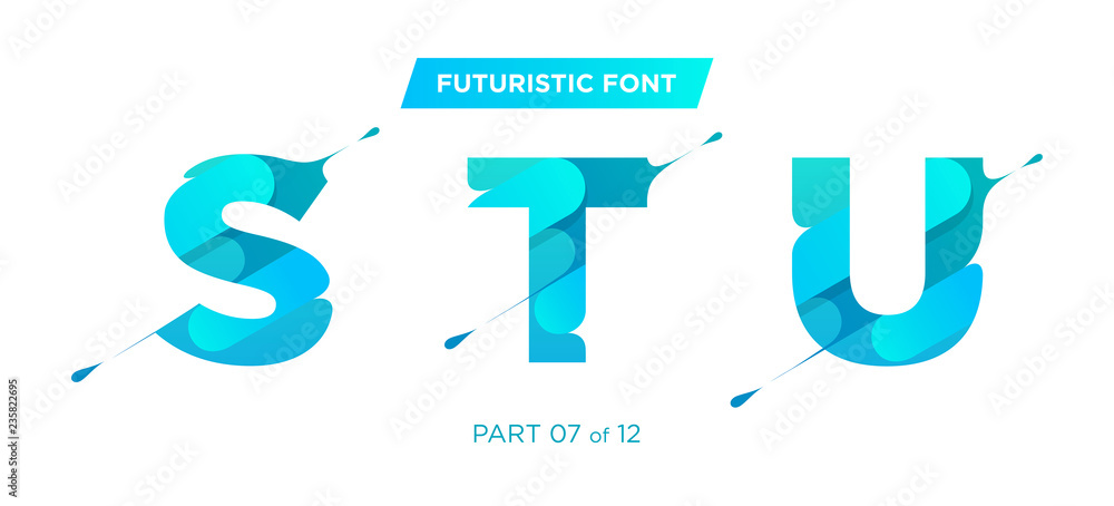 Vector Expressive Modern Typeface with Wave Curves. Bold Geometric ...