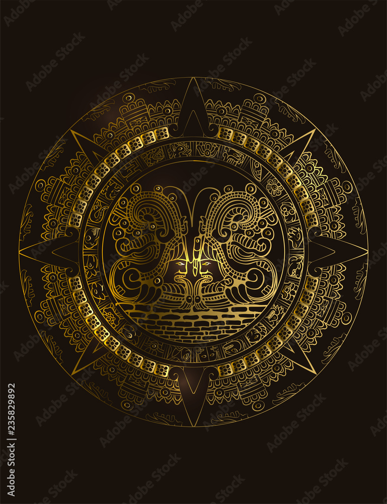 Maya calendar of Mayan or Aztec vector hieroglyph signs and symbols ...
