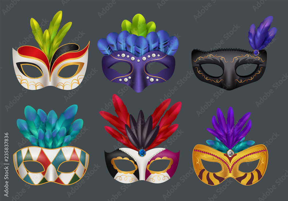 Masquerade masks realistic. Masked fashion party carnival vector ...
