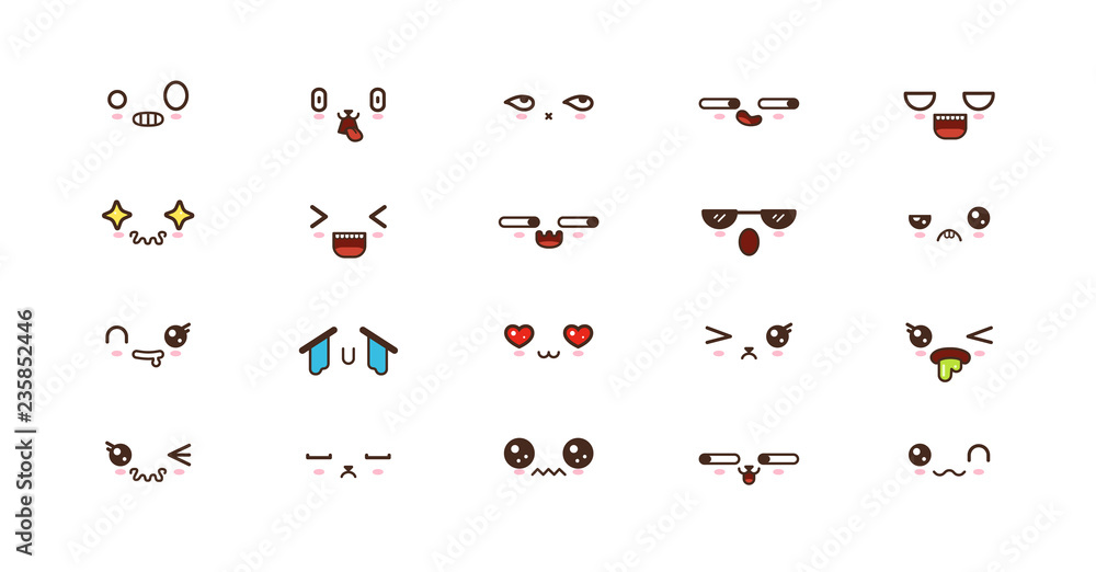 Kawaii smile emoticons. Japanese emoji Stock Vector | Adobe Stock