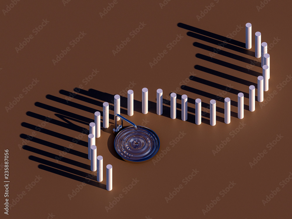 Water droplet in a Kitchen sink and posts in a curve pattern Stock ...