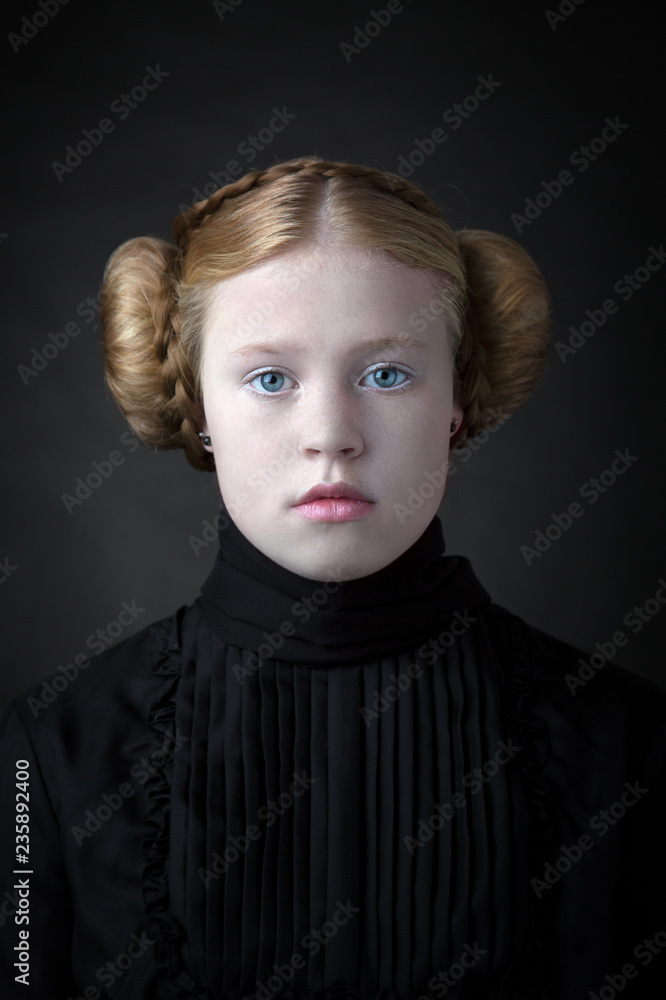 Beautiful classic young girl with alabaster skin and iconic braided ear ...