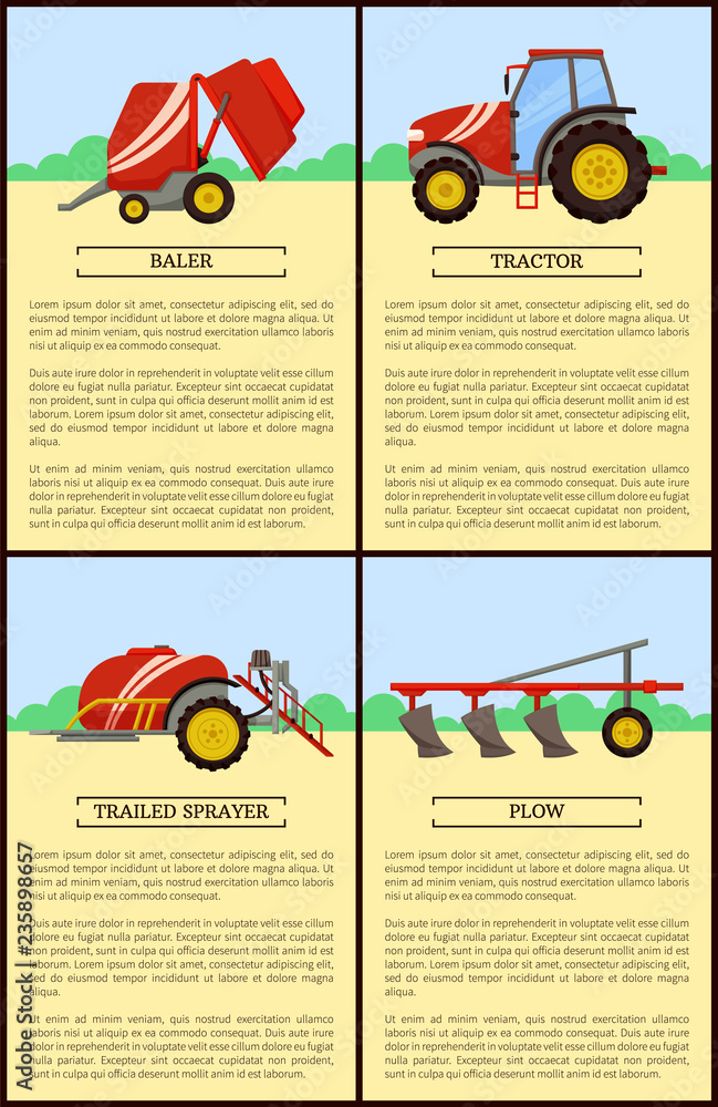 Tractor and Trailed Sprayer Vector Illustration Stock Vector | Adobe Stock
