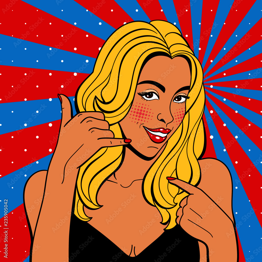Vecteur Stock Sexy Pop Art Woman With Squinted Eyes And Open Mouth