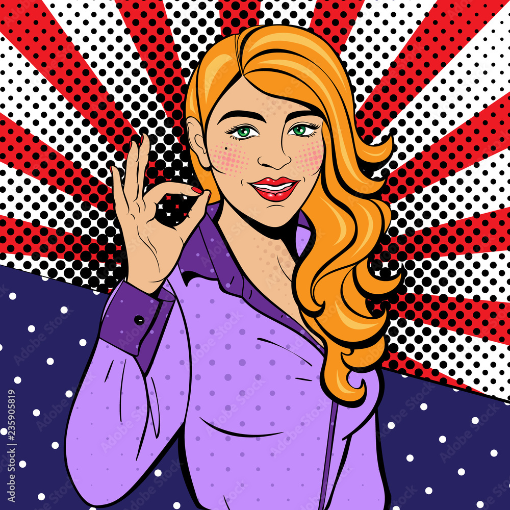 Sexy Pop Art Woman With Squinted Eyes And Open Mouth Vector Background
