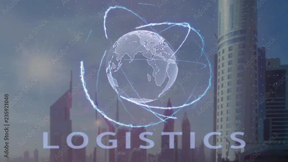 Logistics text with 3d hologram of the planet Earth against the ...