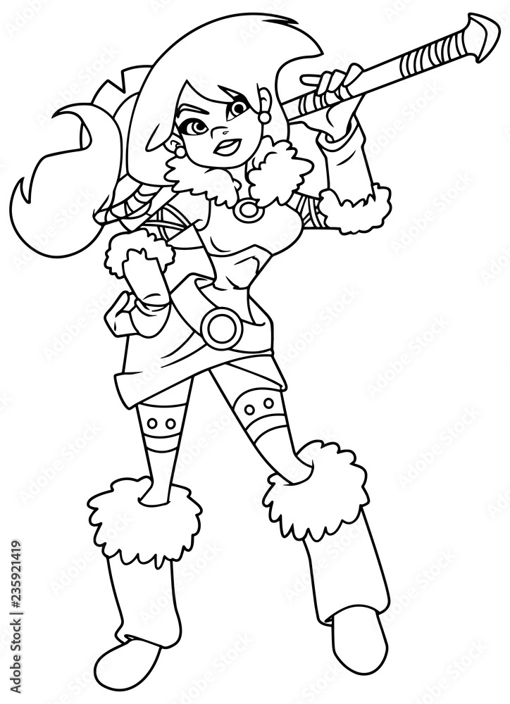 Full length line art illustration of a determined Viking woman wearing ...