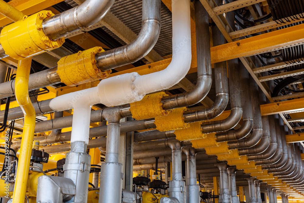 Ice frost at pipe in offshore oil and Gas central processing platform ...